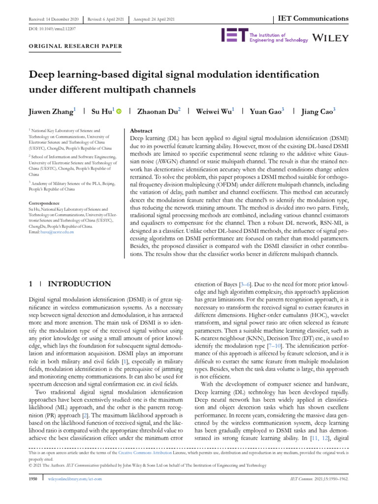 Deep Learning-Based Digital Signal Modulation Iden | PDF | Orthogonal Frequency Division ...