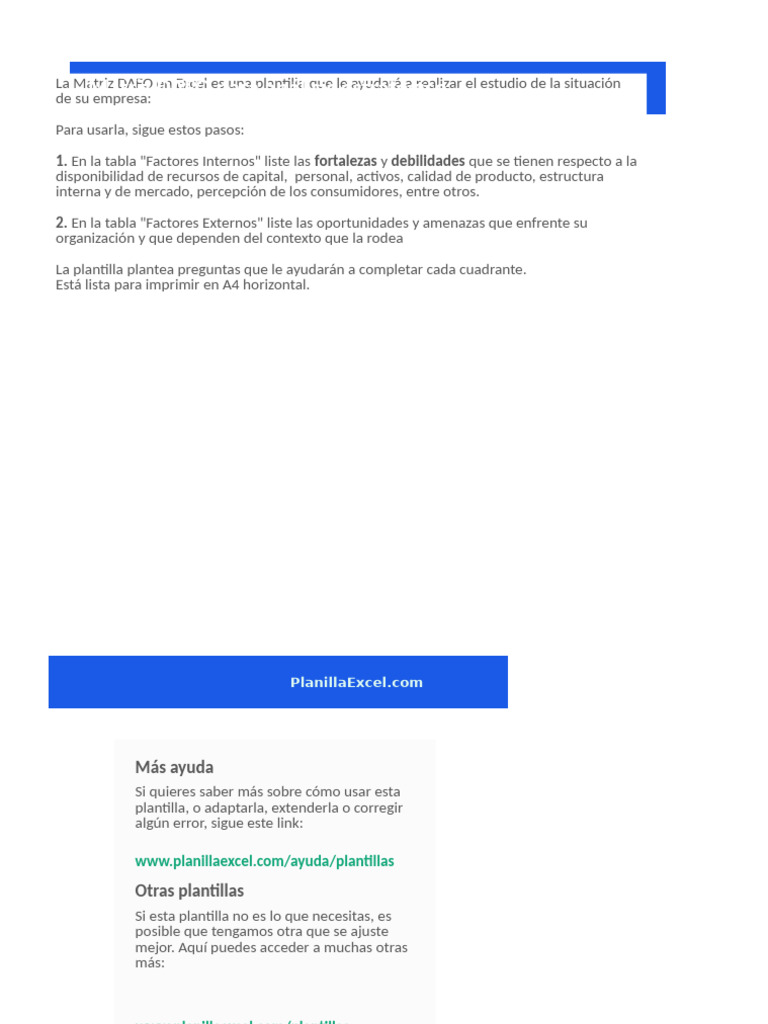 Plantilla DAFO en Excel para Empresas | PDF | Análisis FODA | Business