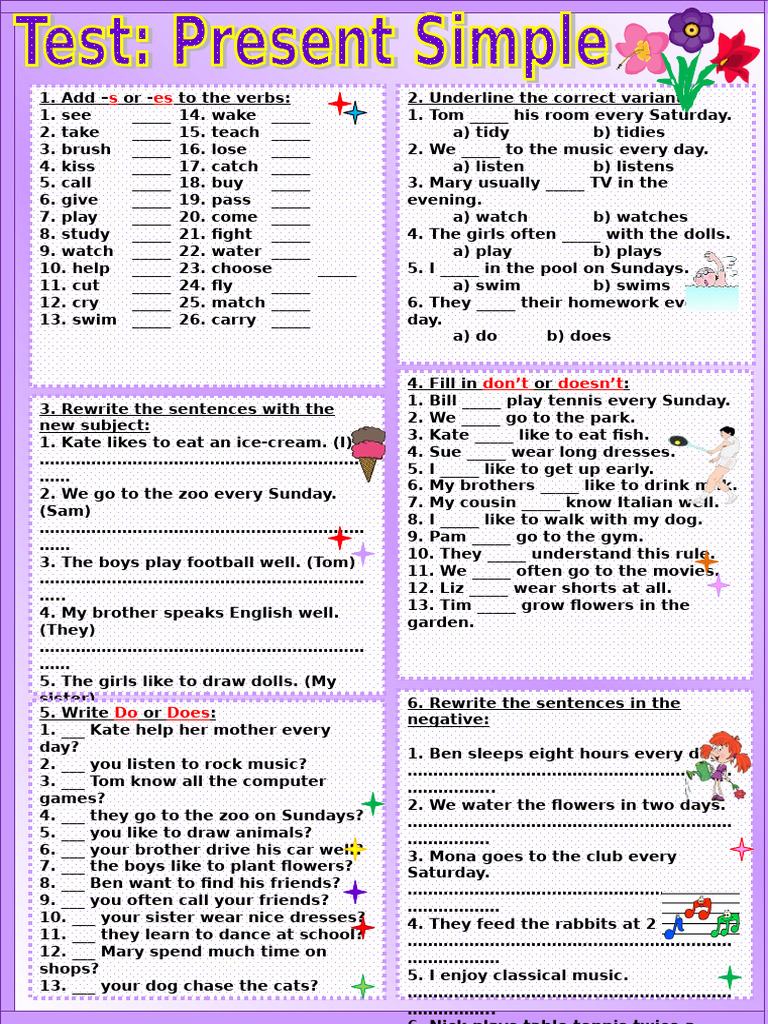 Exe 3_Present Simple_Positive, Negative, Questions | PDF