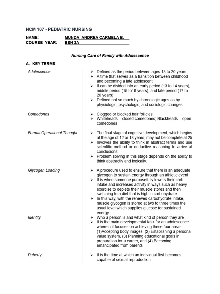 MUNDA NCM 106 Family With Adolescence | PDF | Adolescence | Dieting