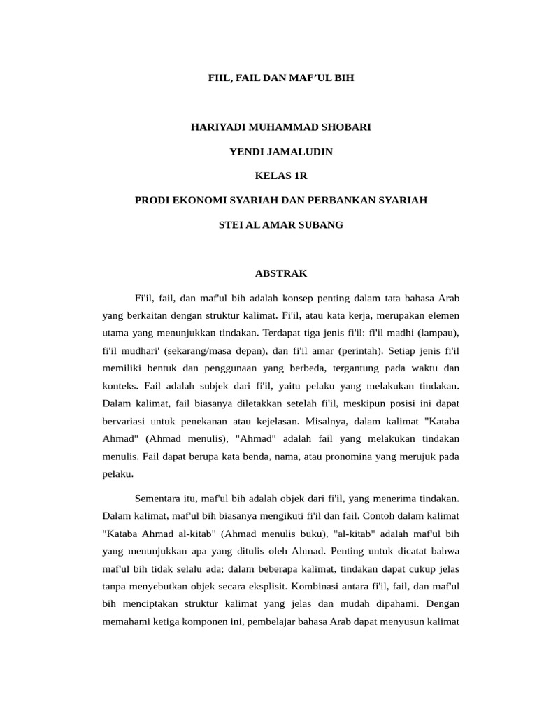 Fiil, Fail Dan Maf'ul Bih | PDF