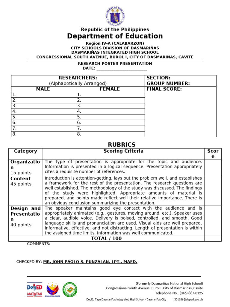 Rubrics Pdf Communication Human Communication