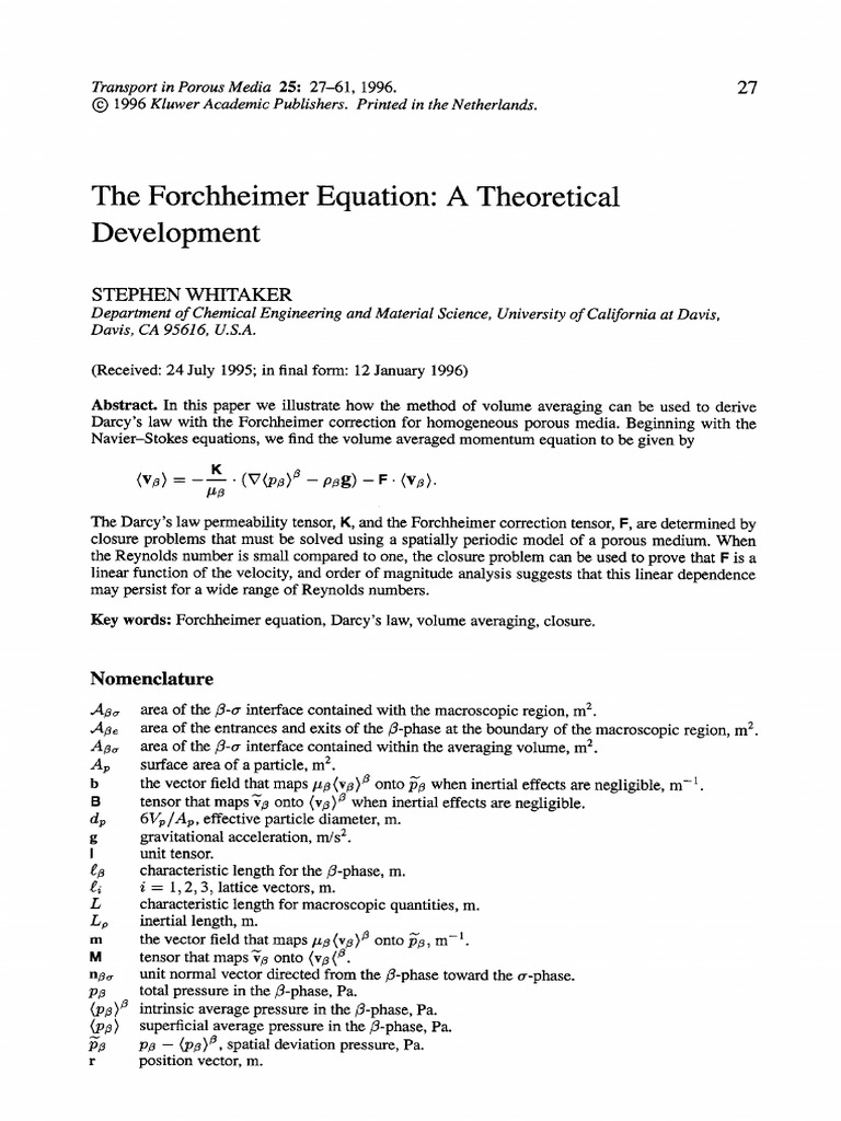The Forchheimer Equation a Theoretical | PDF | Physics | Classical ...