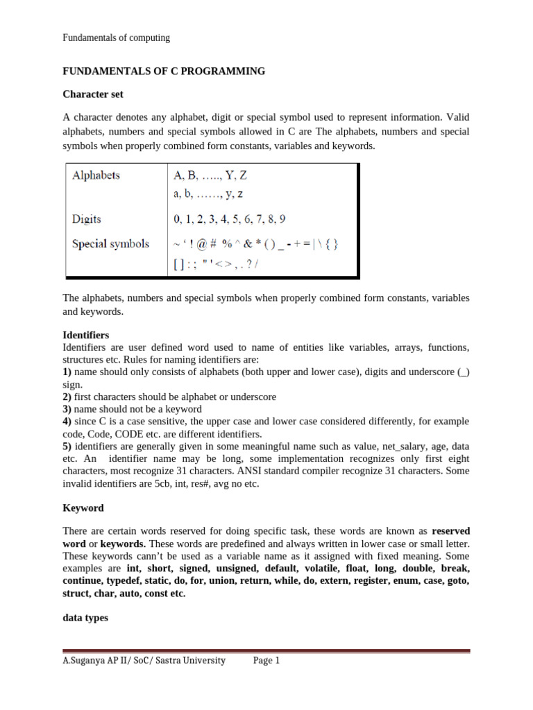 notes set 1 | PDF | Data Type | Reserved Word