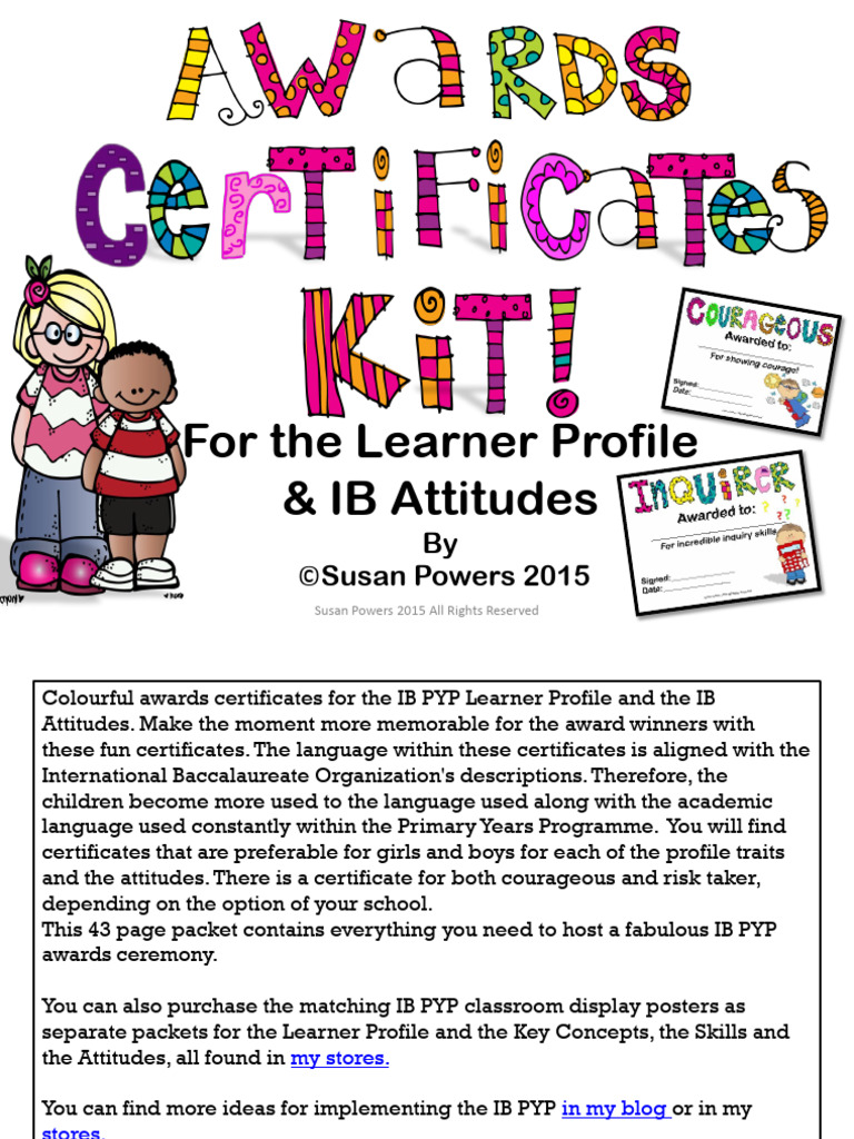 IB PYP Awards Certificates Packet | PDF