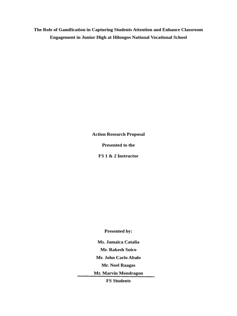 Sample Action Research Proposal | PDF | Survey Methodology | Teachers