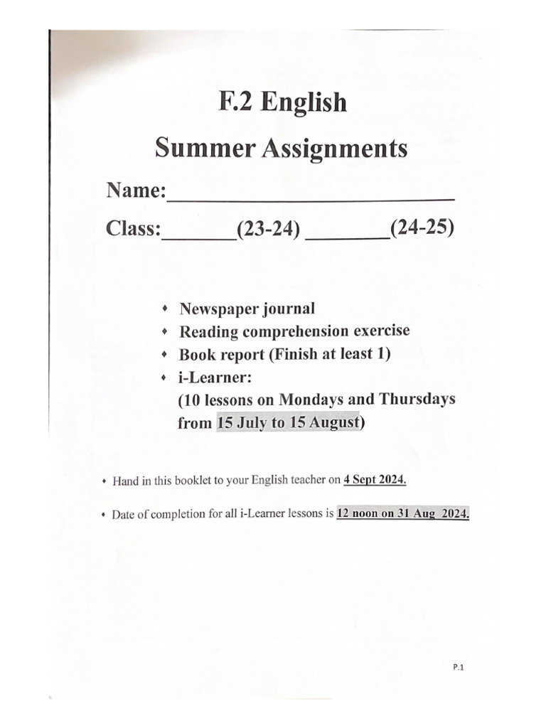 Summer Assignments | PDF