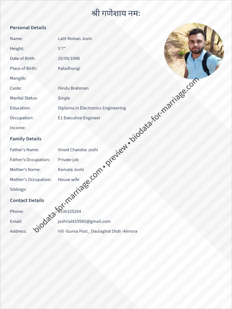 Lalit Mohan Joshi 's Biodata | PDF