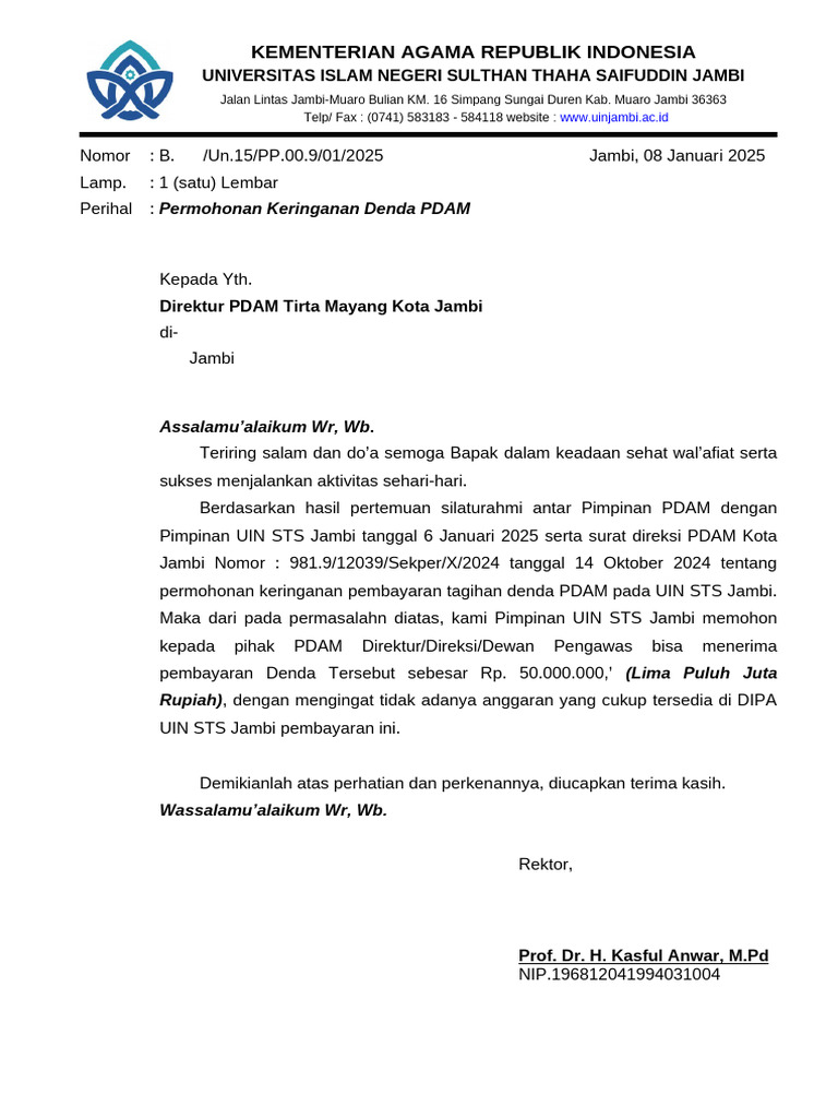 Surat ke PDAM 2025 | PDF