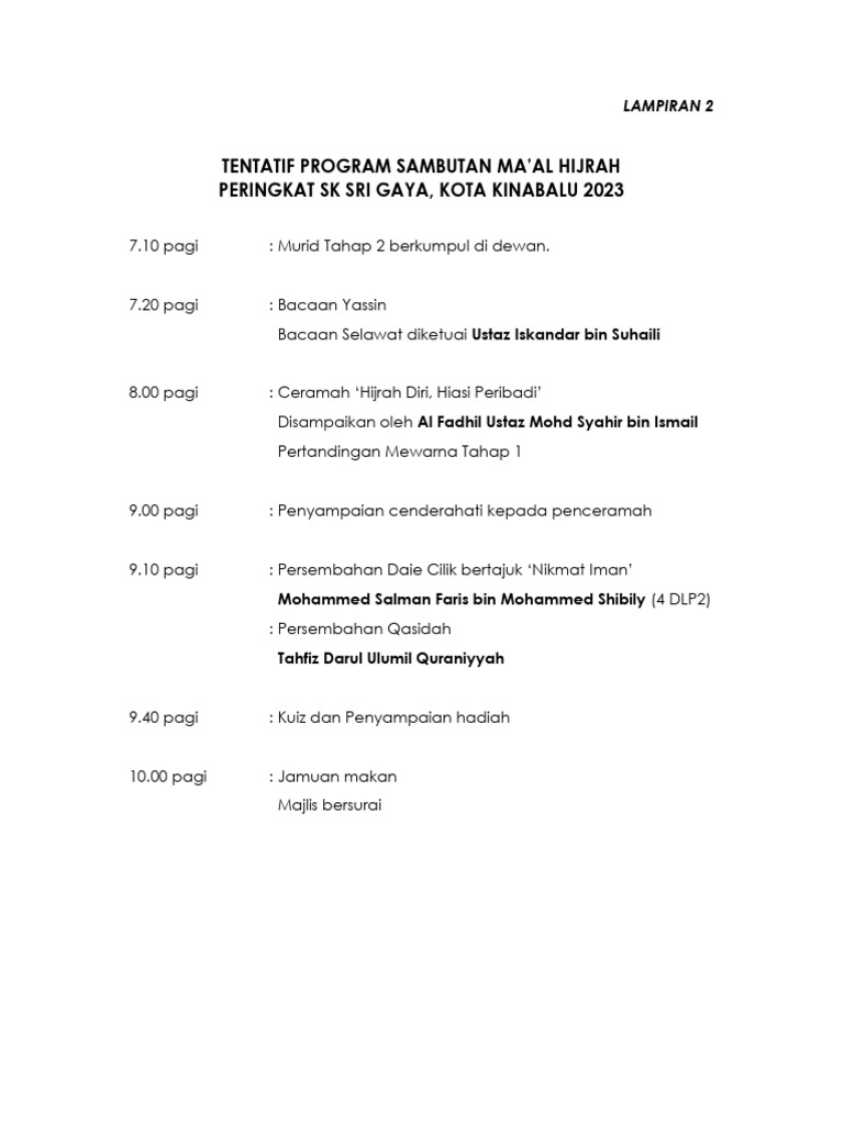 Tentatif Program Maal Hijrah | PDF