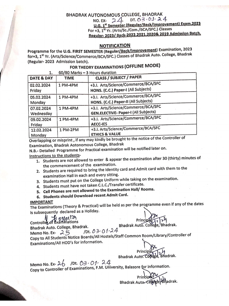 UG-1st Sem Exam - Programme | PDF