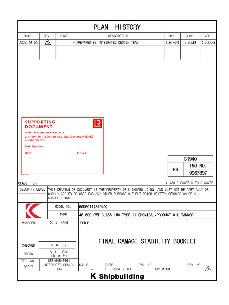 B4 B0131000 A Final Damage Stability Booklet S1940 | PDF | Ships | Shipping