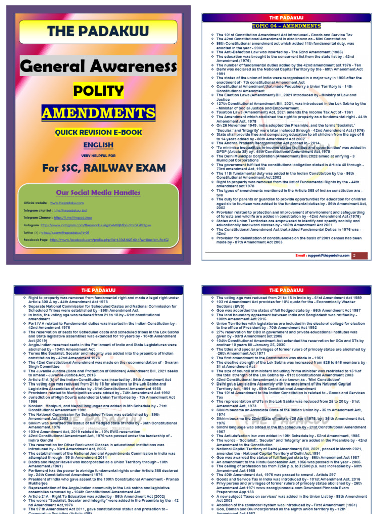 Polity Amendments Quick Revision Guide | PDF | Justice | Crime & Violence