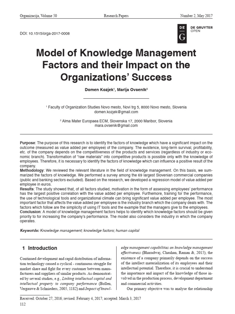 KNOWLEDGE MGT-10.1515 - Orga-2017-0008 | PDF | Knowledge | Principal ...