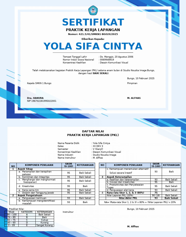 Sertifikat Yola Sifa Cintya | PDF