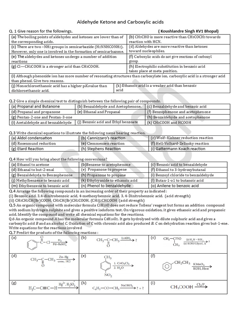 Organic Chemistry Q&A Guide | PDF | Aldehyde | Ketone