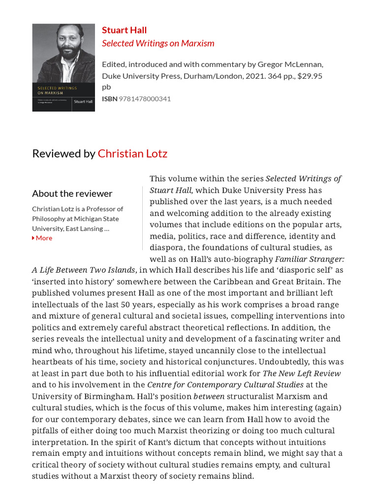 Stuart Hall's Marxism: Selected Essays | PDF | Louis Althusser | Marxism