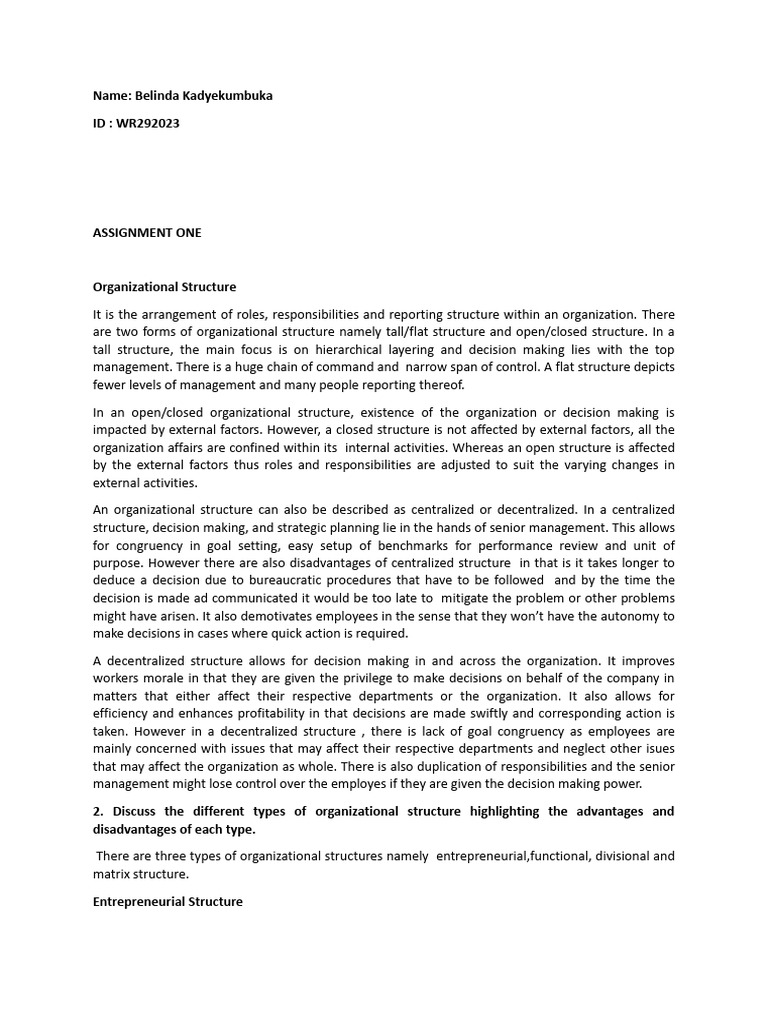 Assignmnt 1 - Organisational Tructure | PDF | Organizational Structure | Economies