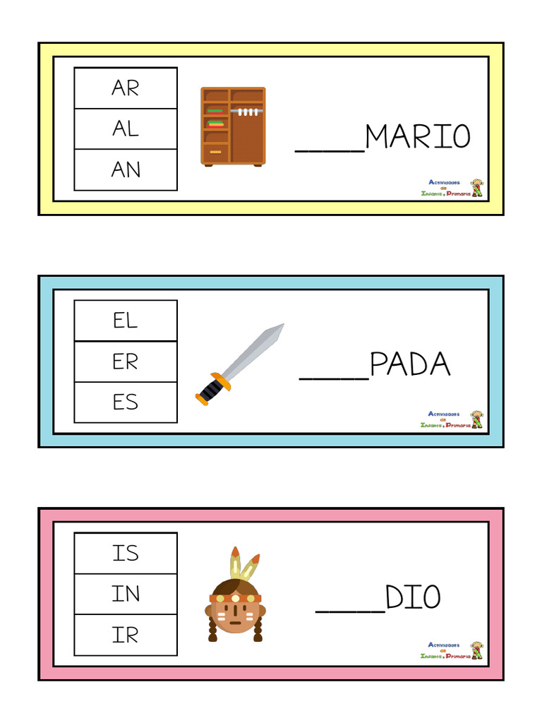 Tarjetas Lectoescritura Silabas Inversas | PDF