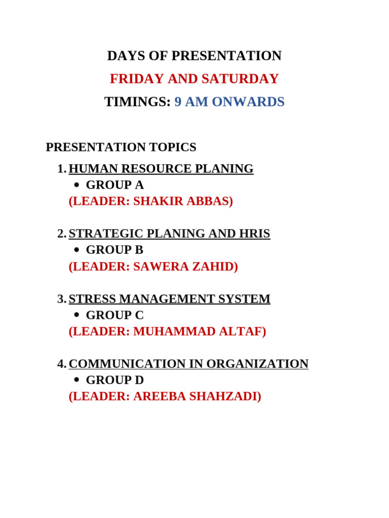 DAYS OF PRESENTATION | PDF