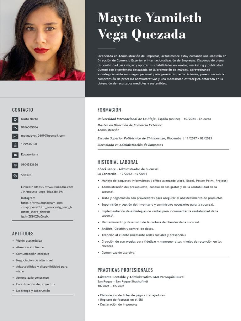 CV Maytte Vega | PDF | Contabilidad | Business