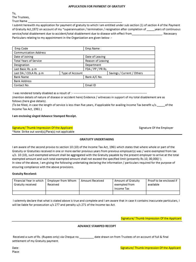 Gratuity Form | PDF | Taxes | Gratuity