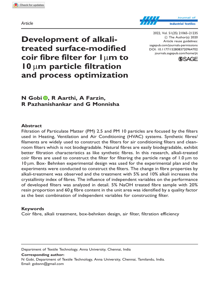 Gobi Et Al 2020 Development of Alkali Treated Surface Modified Coir ...