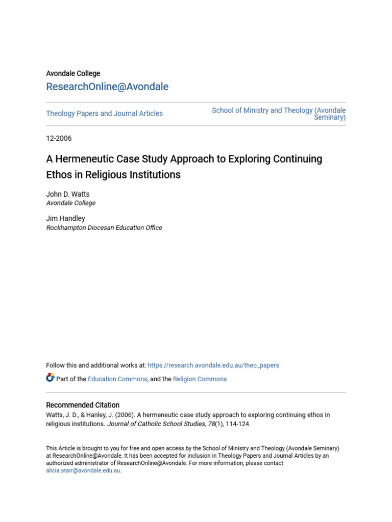 A Hermeneutic Case Study Approach To Exploring Continuing Ethos I | PDF ...