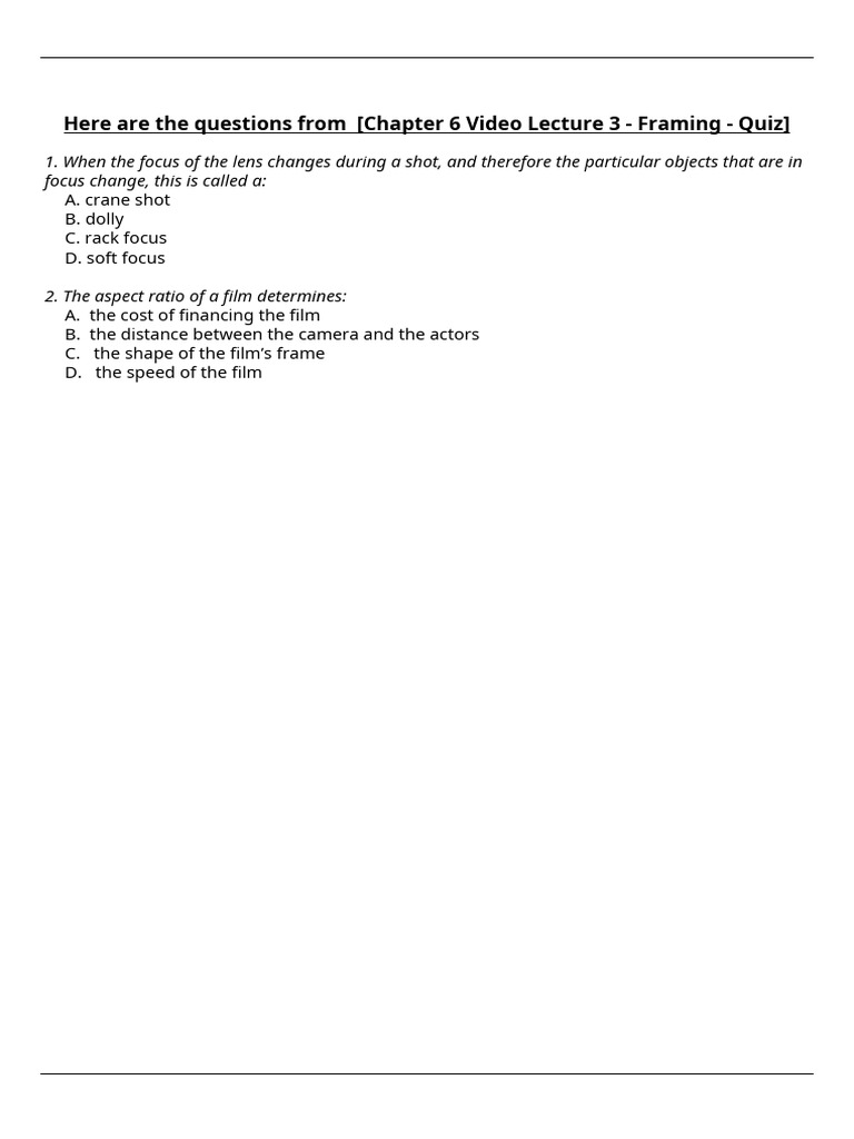 Framing Quiz: Chapter 6 Video Lecture | PDF
