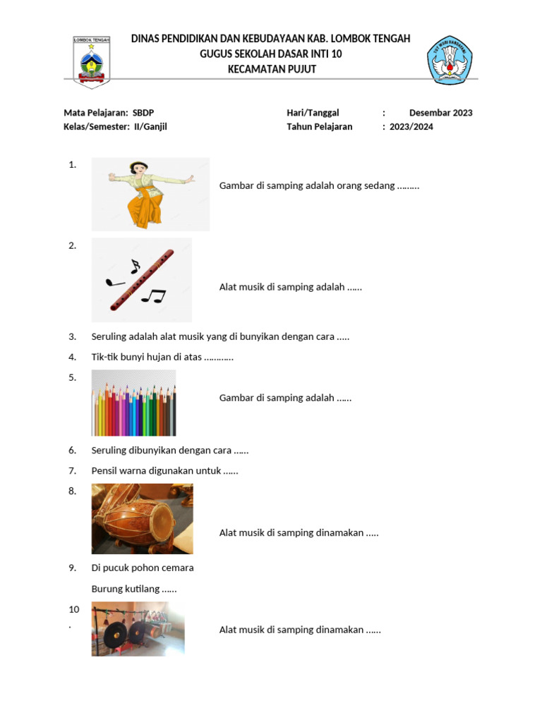 Materi SBDP Kelas II Ganjil 2023/2024 | PDF