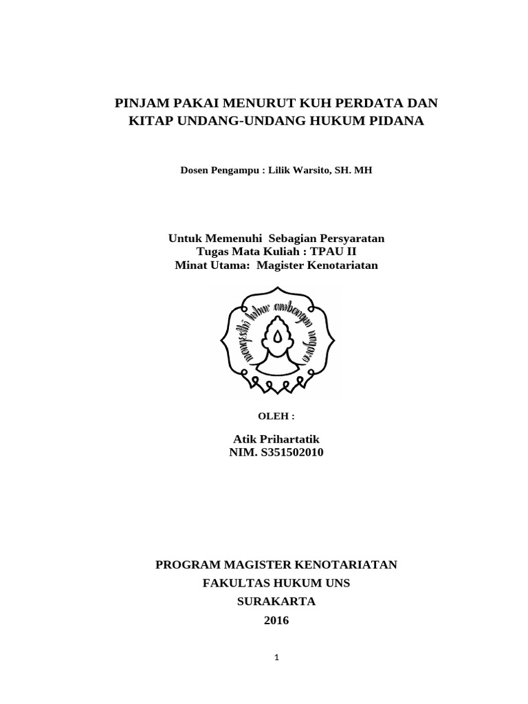 Makalah Pinjam Pakai Meneurut Kuh Perdata Dan Kitap Undang | PDF