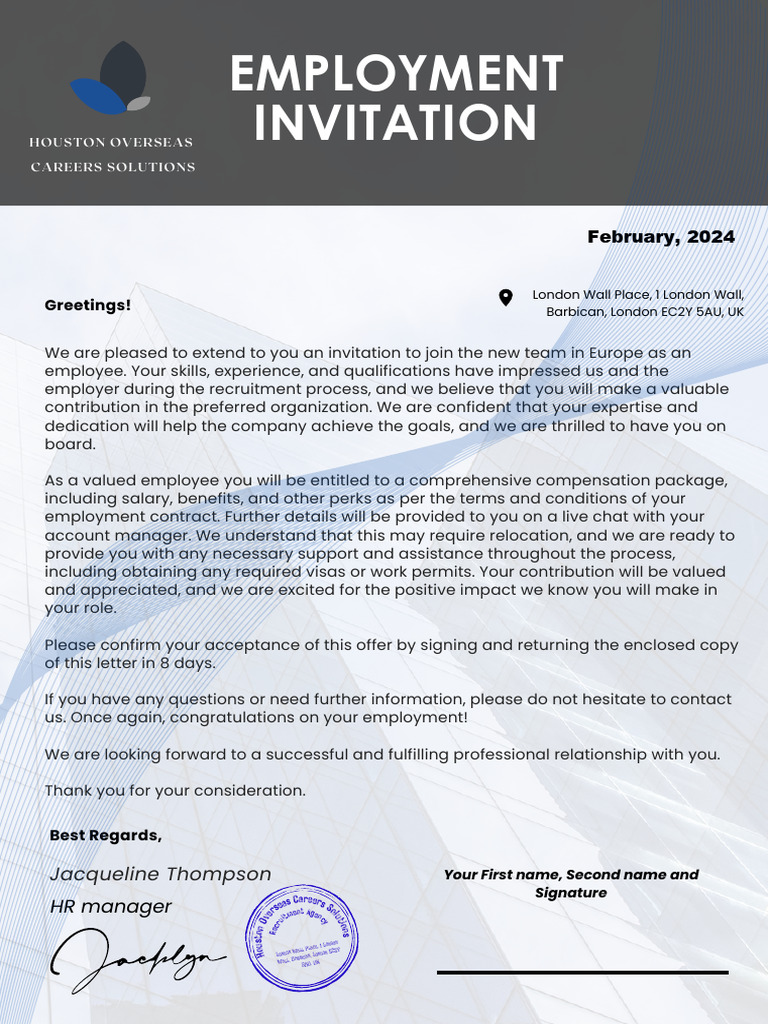 Employment Invitation letter | PDF | Employment | Labor Relations
