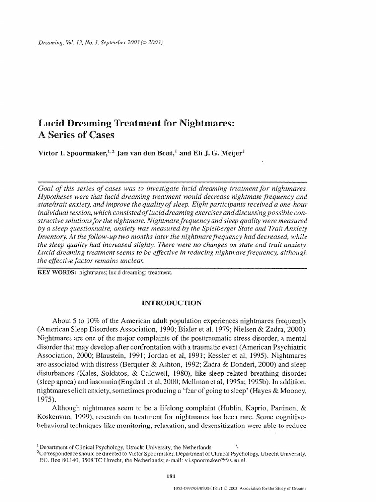 Lucid Dreaming Treatment for Nightmares | PDF | Nightmare | Lucid Dream
