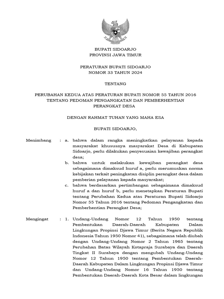 Perbup Sidoarjo No 33 Tahun 2024 | PDF