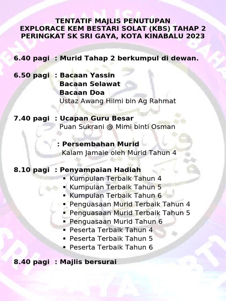 TENTATIF MAJLIS PENUTUPAN KBS | PDF