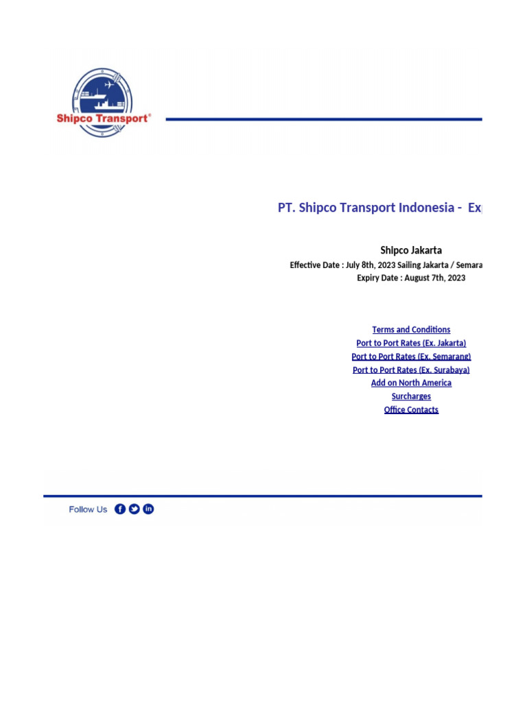 Shipco LCL Export Tariff 8 July - 7 Aug 2023 (Global) | PDF | Cargo ...