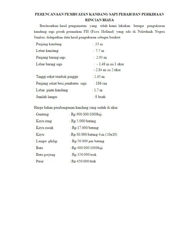 RAB Kandang Sapi | PDF
