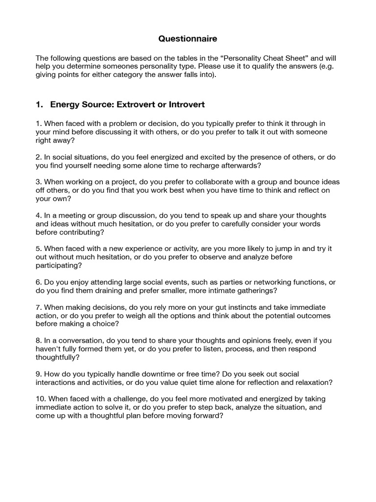 Personality Questionnaire | PDF | Decision Making | Emotions