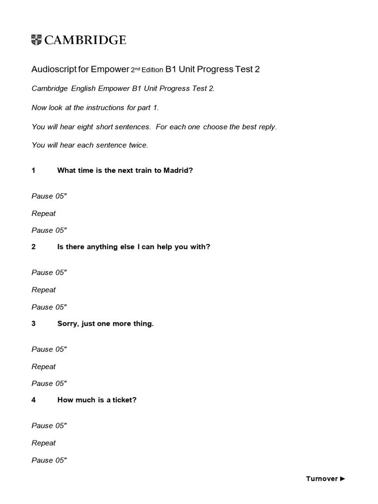 Empower Second Edition B1 Unit Progress Test 2 Audioscript - Version A ...