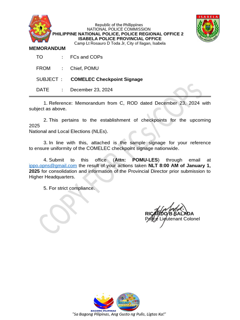 COMELEC Checkpoint Signage | PDF