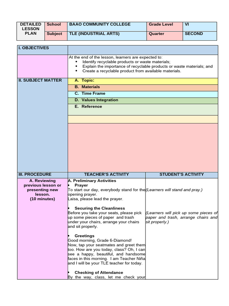 Lesson-Plan G8 Mc-Tle-1 Recyclable | PDF | Recycling | Waste