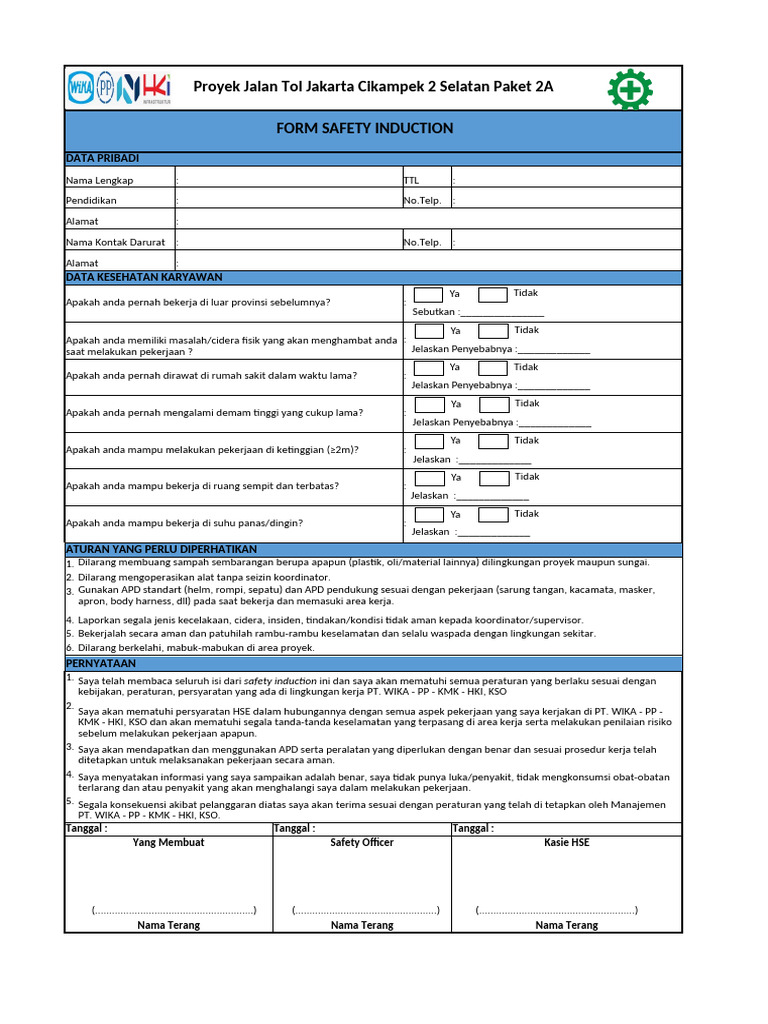 Form Safety Induction | PDF