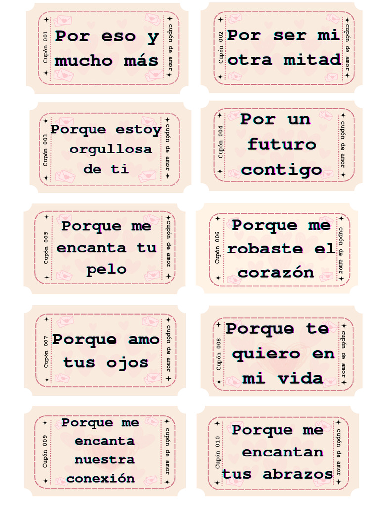 Cupón de Amor Vales para San Valentín Cumpleaños Imprimibles Románticos ...