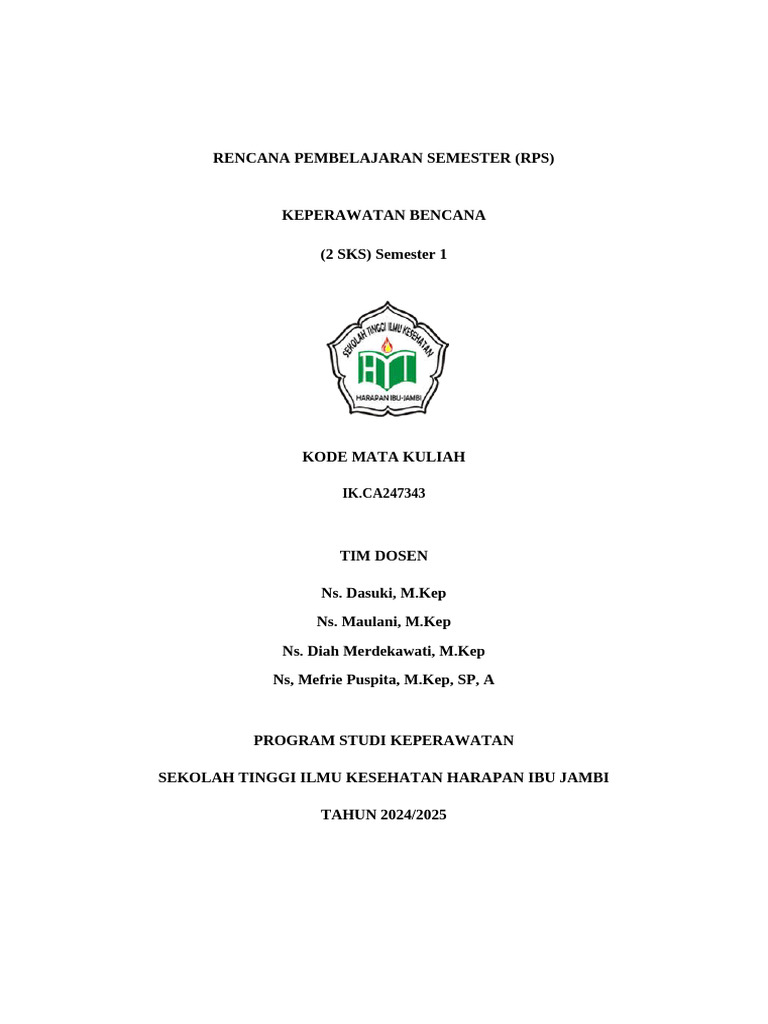 Rps Keperawatan Bencana Genap 2024 RPL | PDF
