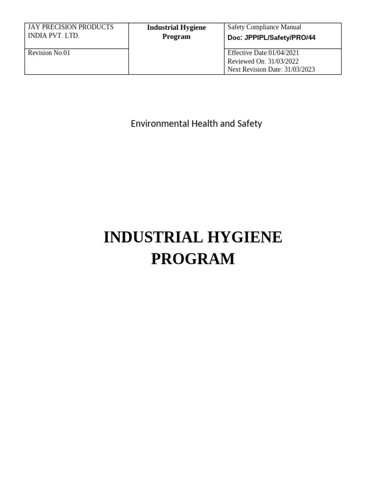 B.4.2.2.Industrial Hygiene Program | PDF | Occupational Hygiene ...
