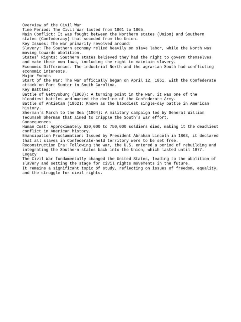 Civil War Overview: 1861-1865 Summary | PDF