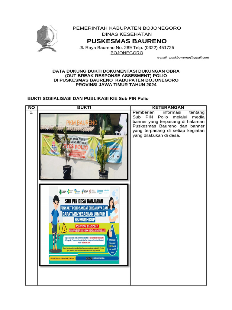 Dokumentasi Dan Bukti Dukung Promkes Puskesmas Baureno | PDF