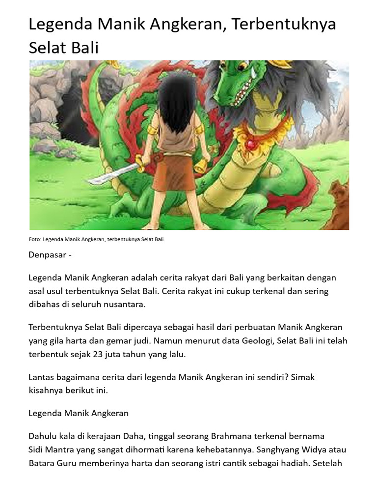 Legenda Manik Angkeran, Terbentuknya Selat Bali | PDF