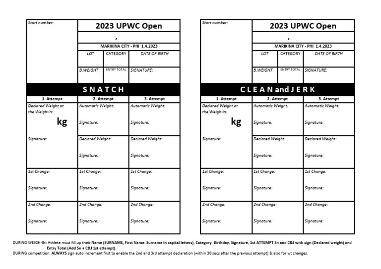 2023 UPWC Open S1 Card GENERIC | PDF