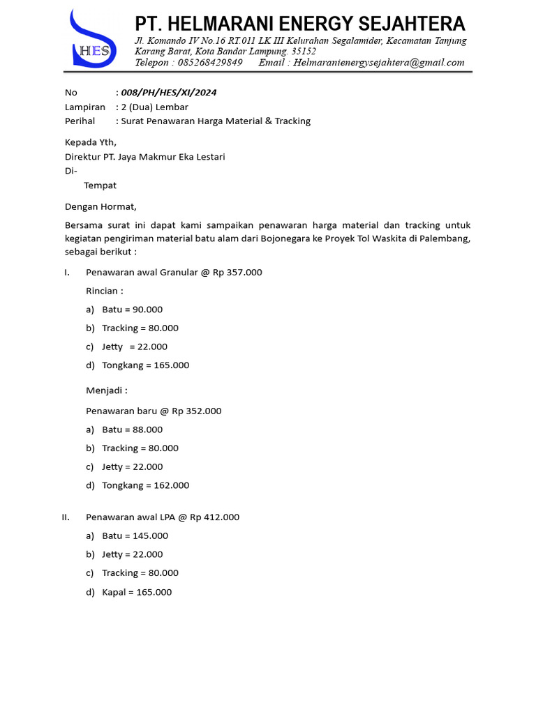 Surat Penawaran Harga Material | PDF